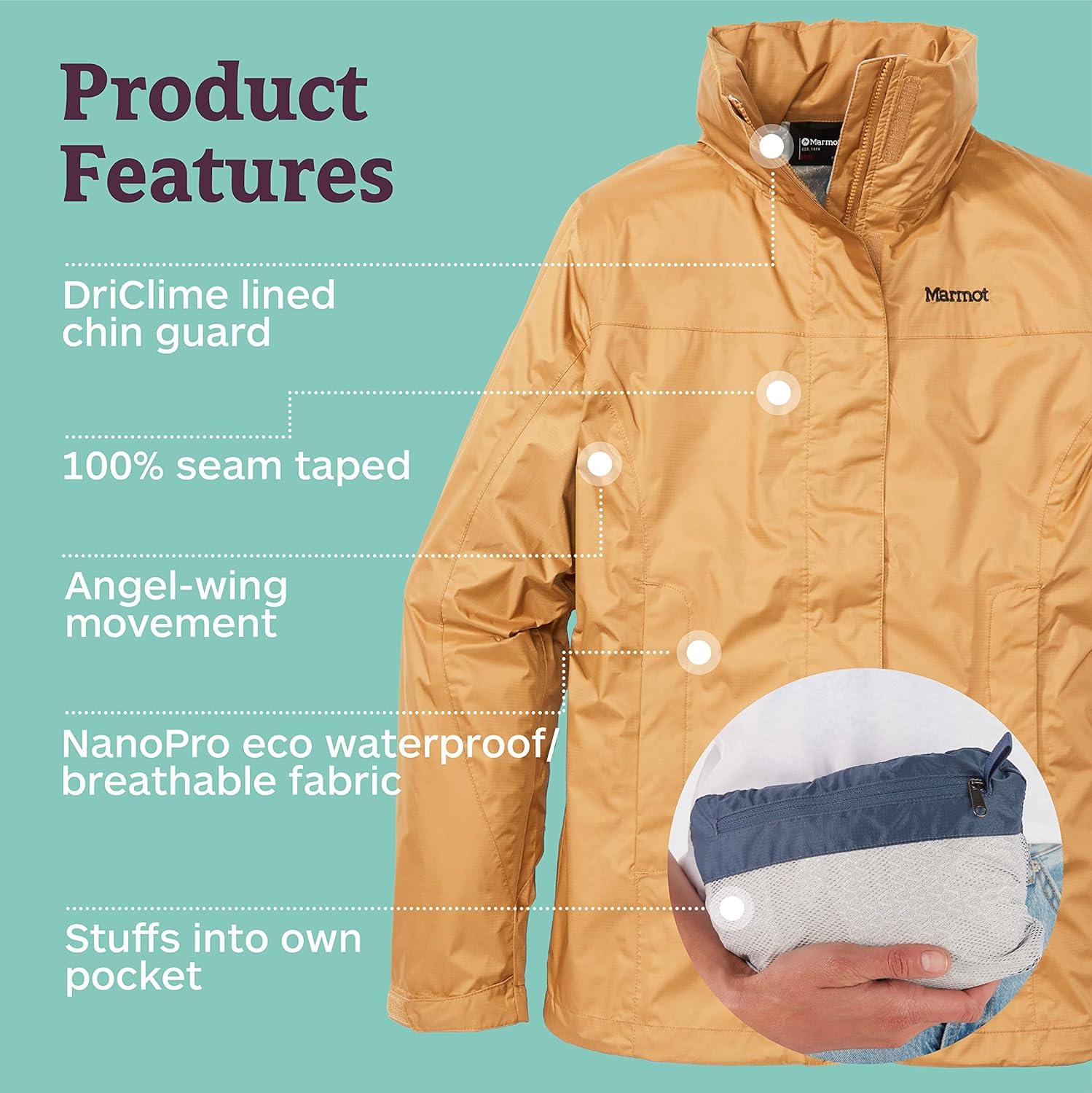 Marmot womens Women’s Precip Eco Waterproof Rain Jacket(Scotch) - Marmot